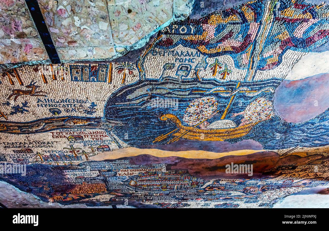 Ancient 6th Century Map Jordan River Dead Sea Mosaic Floor Saint George ...