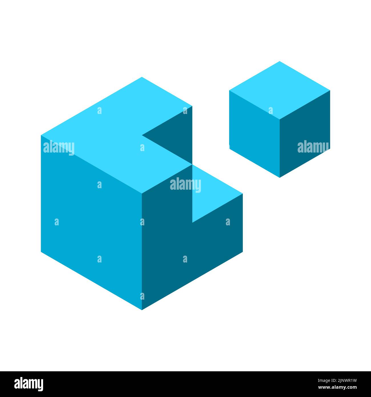 Blue 3D cube with missing piece. Geometric object with one part ...