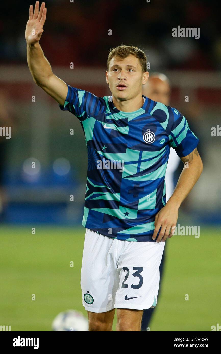 InterÕs Italian midfielder Nicolo Barella gesticulate during warming up ...
