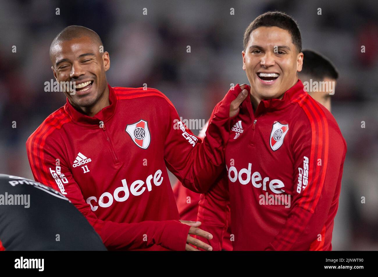 Juan Fernando Quintero and Nicolas de la Cruz of River Plate smiles ...