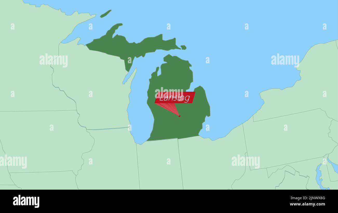 Map of Michigan with pin of country capital. Michigan Map with ...