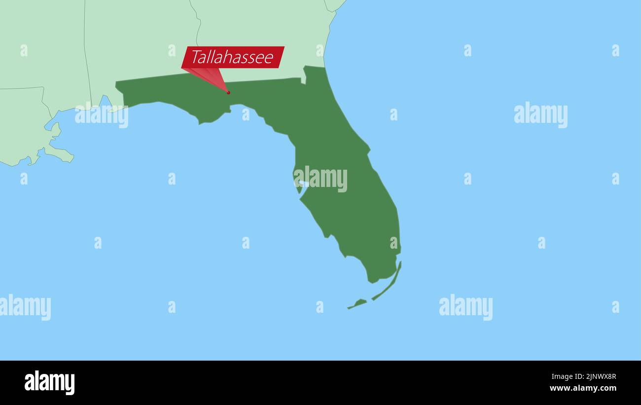 Map of Florida with pin of country capital. Florida Map with ...
