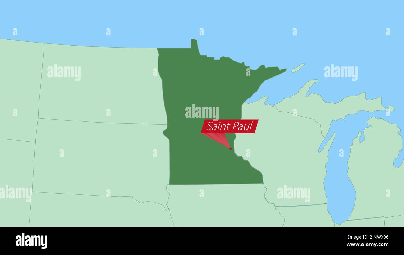Map of Minnesota with pin of country capital. Minnesota Map with ...