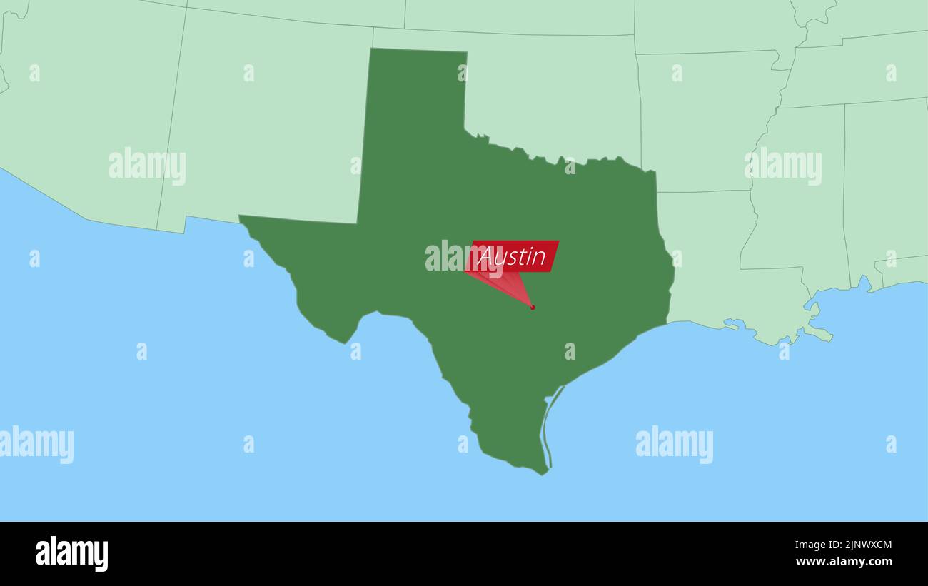 Map of Texas with pin of country capital. Texas Map with neighboring ...