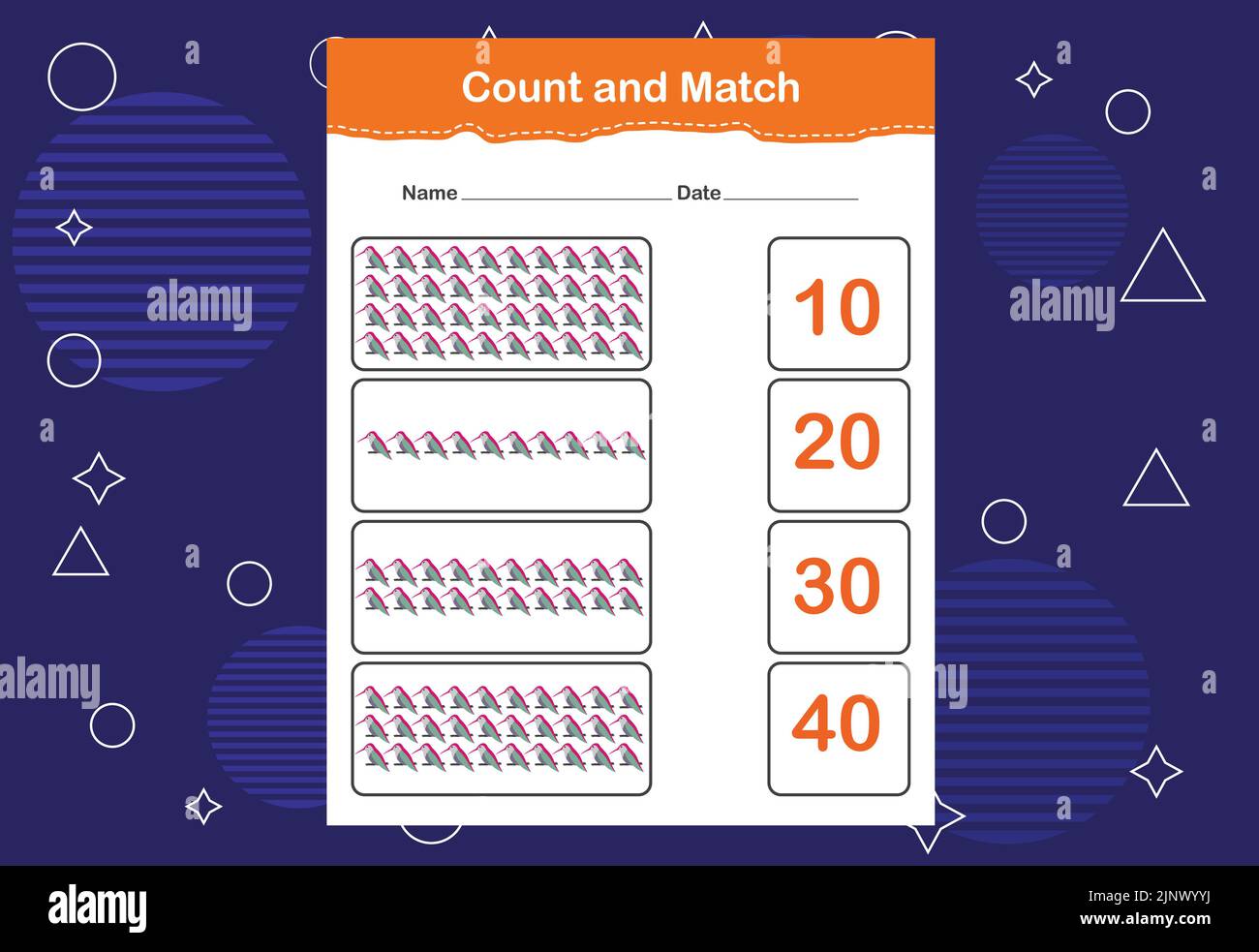 Count and match with the correct number. Count how many birds and ...