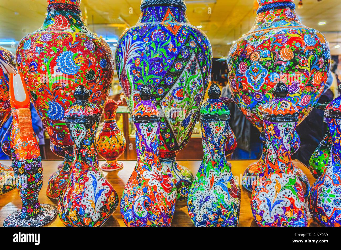 Ancient Arab Islamic Red Blue Orange Flower Designs Pottery Vases ...