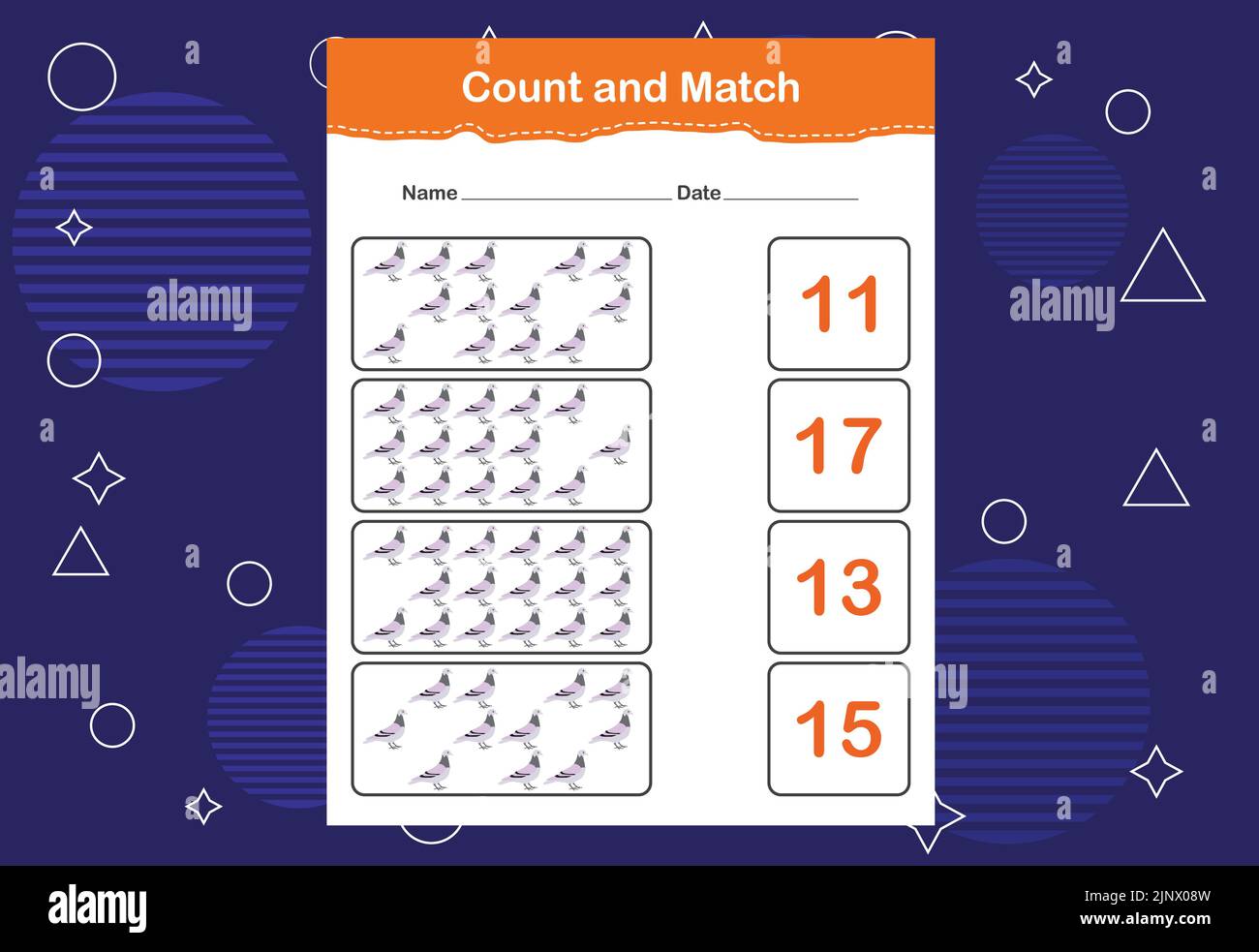 Count and match with the correct number. Count how many birds and ...