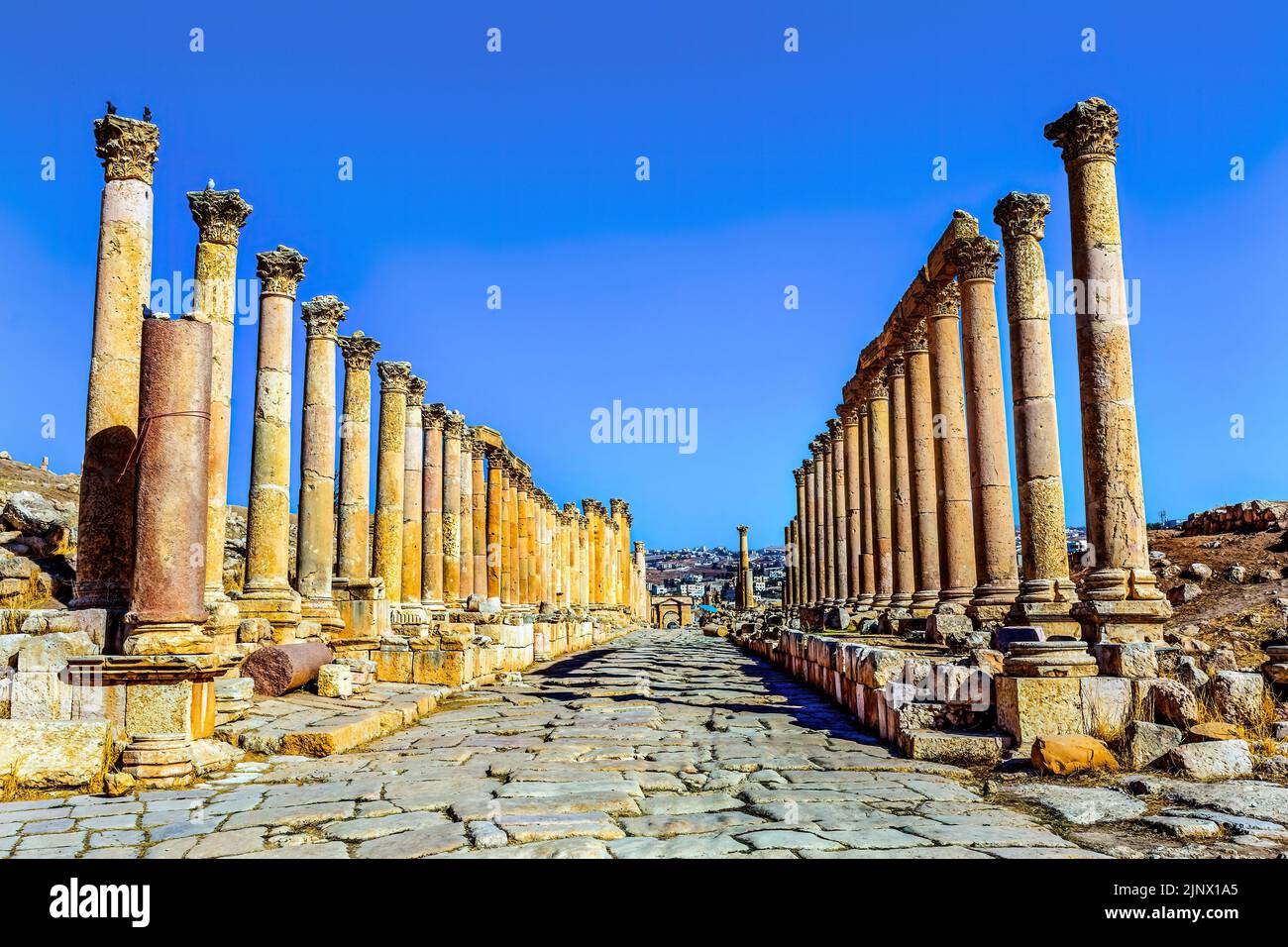 Corinthian Columns Ancient Roman Road City Jerash Jordan. Jerash from ...