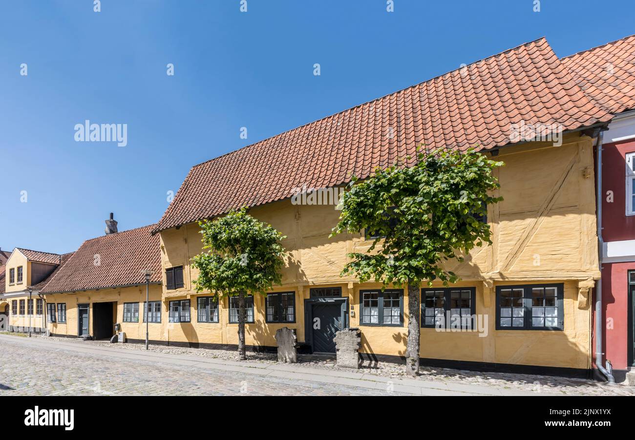 cityscape with traditional picturesque wattle houses on cobbled street ...