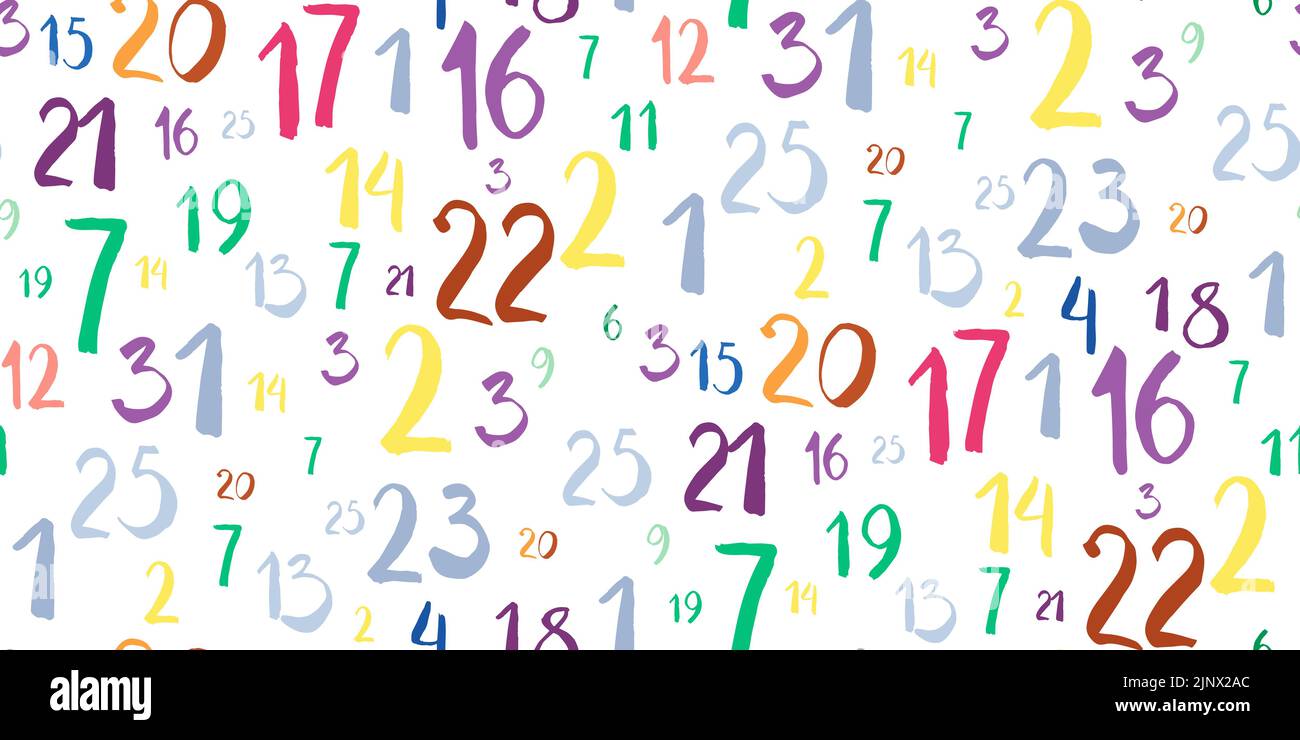 Color Numbers vector symbols. Seamless pattern of hand drawn brush ...