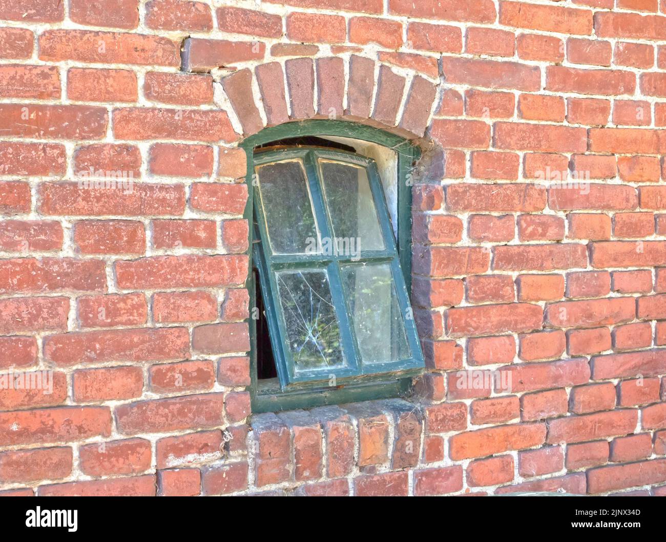 Dirty old window, open for fresh air Stock Photo - Alamy