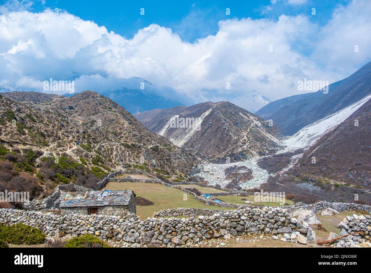 Dingboche village and mount Lhotse - trek to Everest base camp - Nepal ...