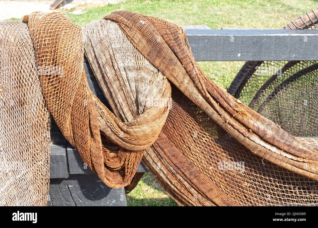 Vintage fishing nets, drying in the sun, ready to be used once again ...