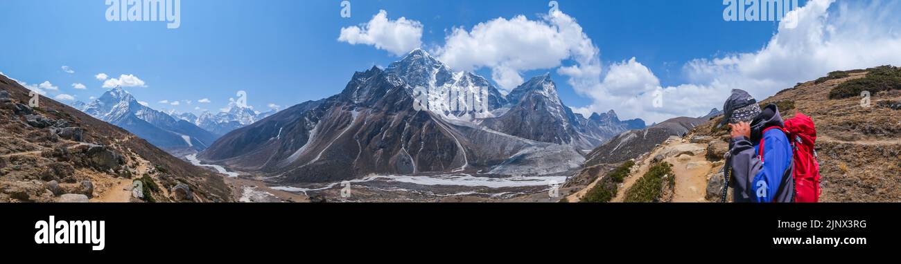 view from Kala Patthar of himalayas mountains with beautiful clouds on sky and Khumbu Glacier ...