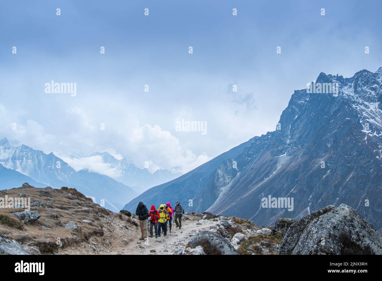 view from Kala Patthar of himalayas mountains with beautiful clouds on sky and Khumbu Glacier ...