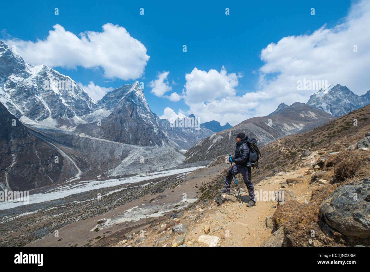 view from Kala Patthar of himalayas mountains with beautiful clouds on sky and Khumbu Glacier ...