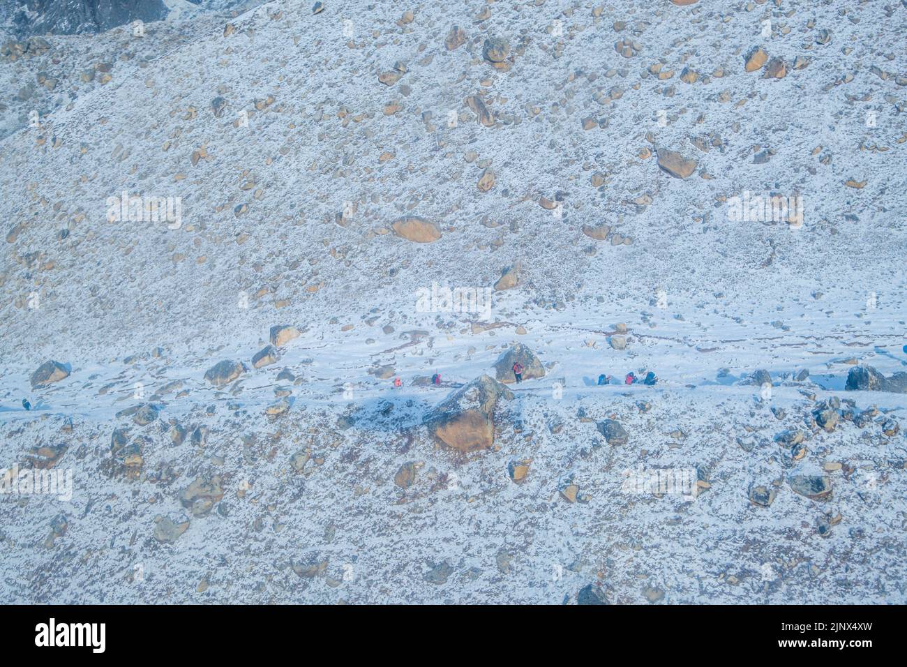 Everest base camp Gorakshep rescue helicopter in action Himalayas Nepal ...