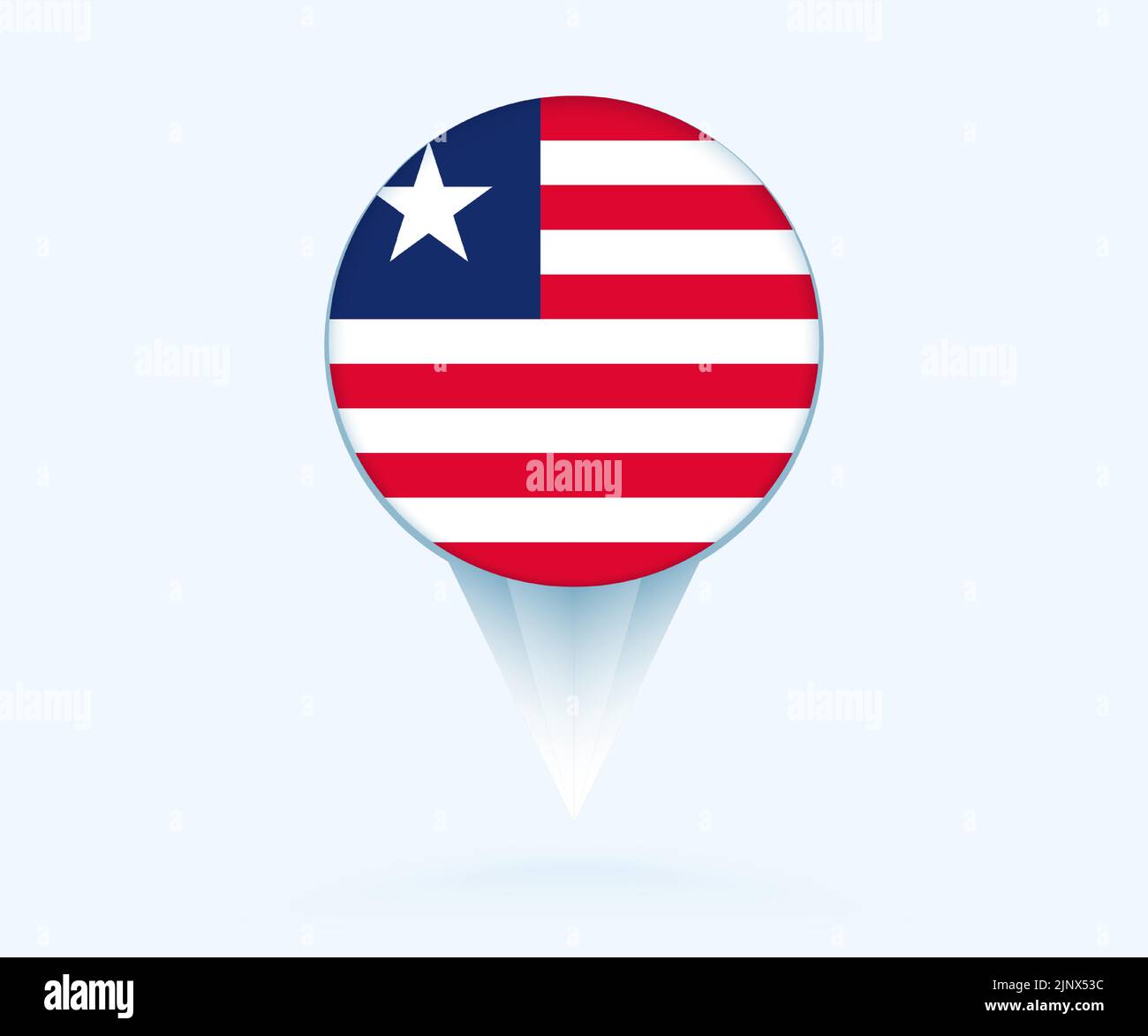 Map pointer with flag of Liberia. Vector flag sign on blue background ...