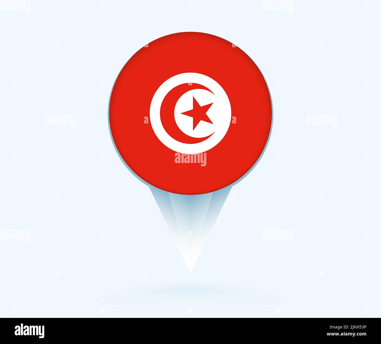Map pointer with flag of Tunisia. Vector flag sign on blue background ...