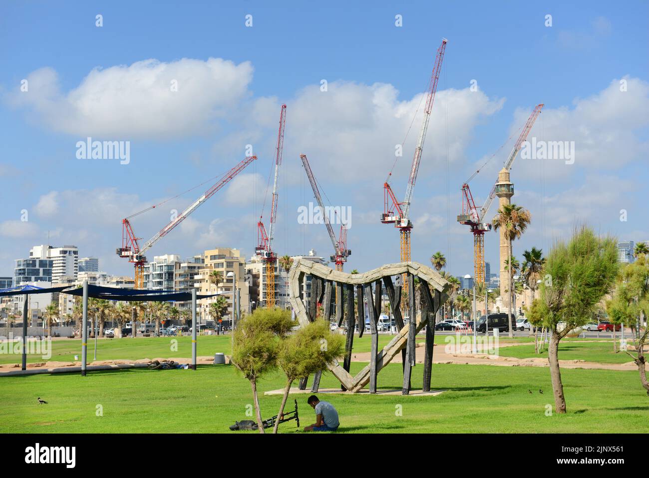 Large construction site near the Hassan Bek Mosque in Tel-Aviv, Israel ...