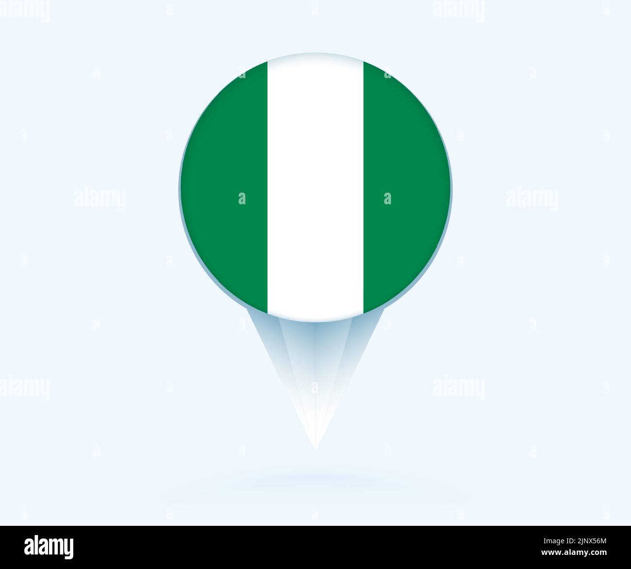 Map pointer with flag of Nigeria. Vector flag sign on blue background ...