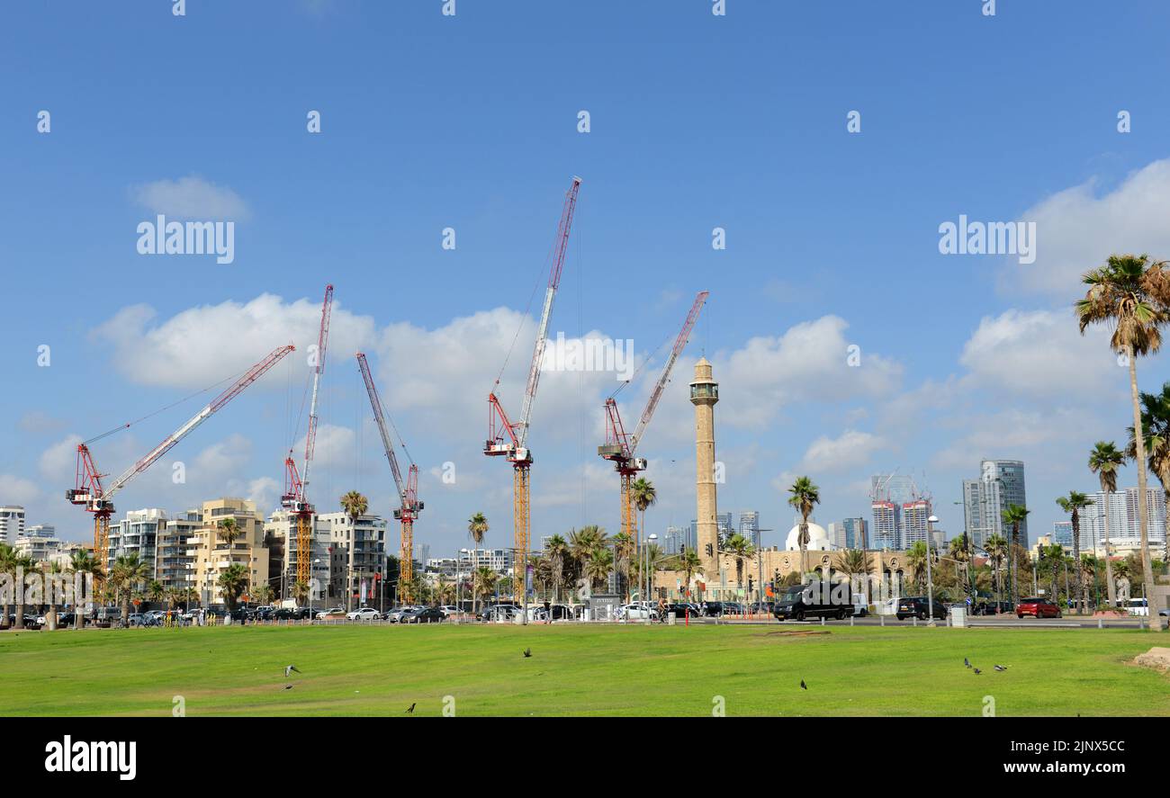 Large construction site near the Hassan Bek Mosque in Tel-Aviv, Israel ...