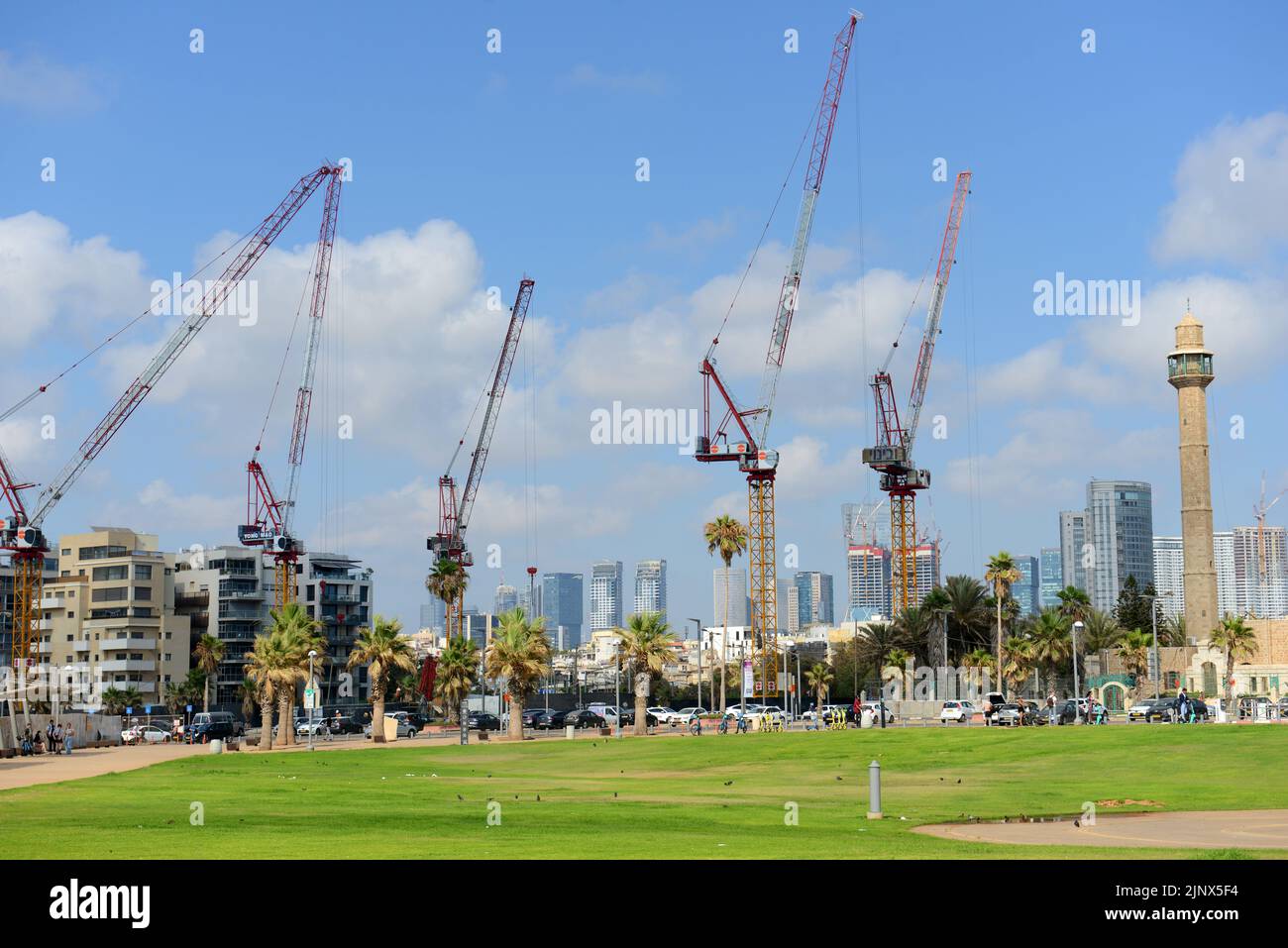 Large construction site near the Hassan Bek Mosque in Tel-Aviv, Israel ...