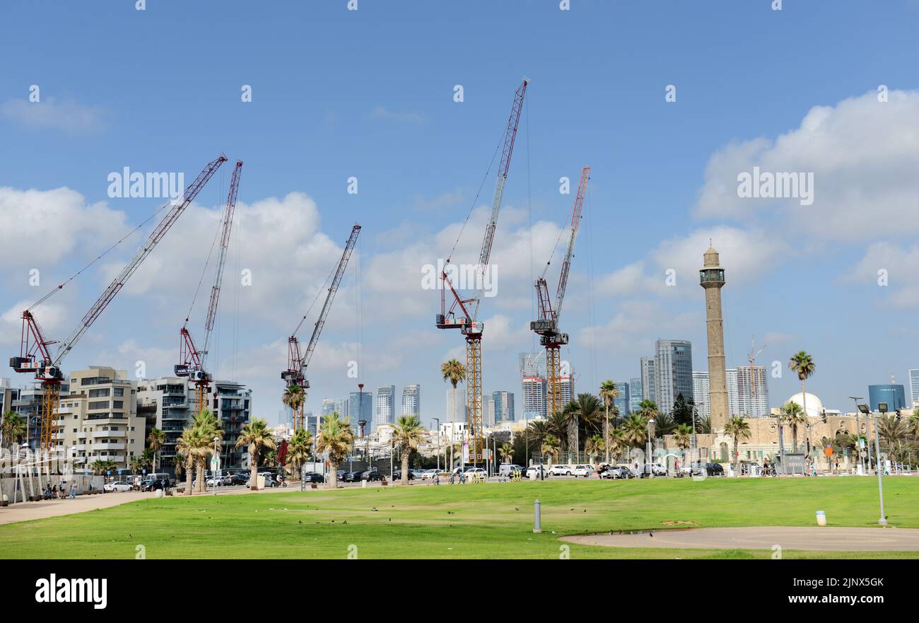 Large construction site near the Hassan Bek Mosque in Tel-Aviv, Israel ...