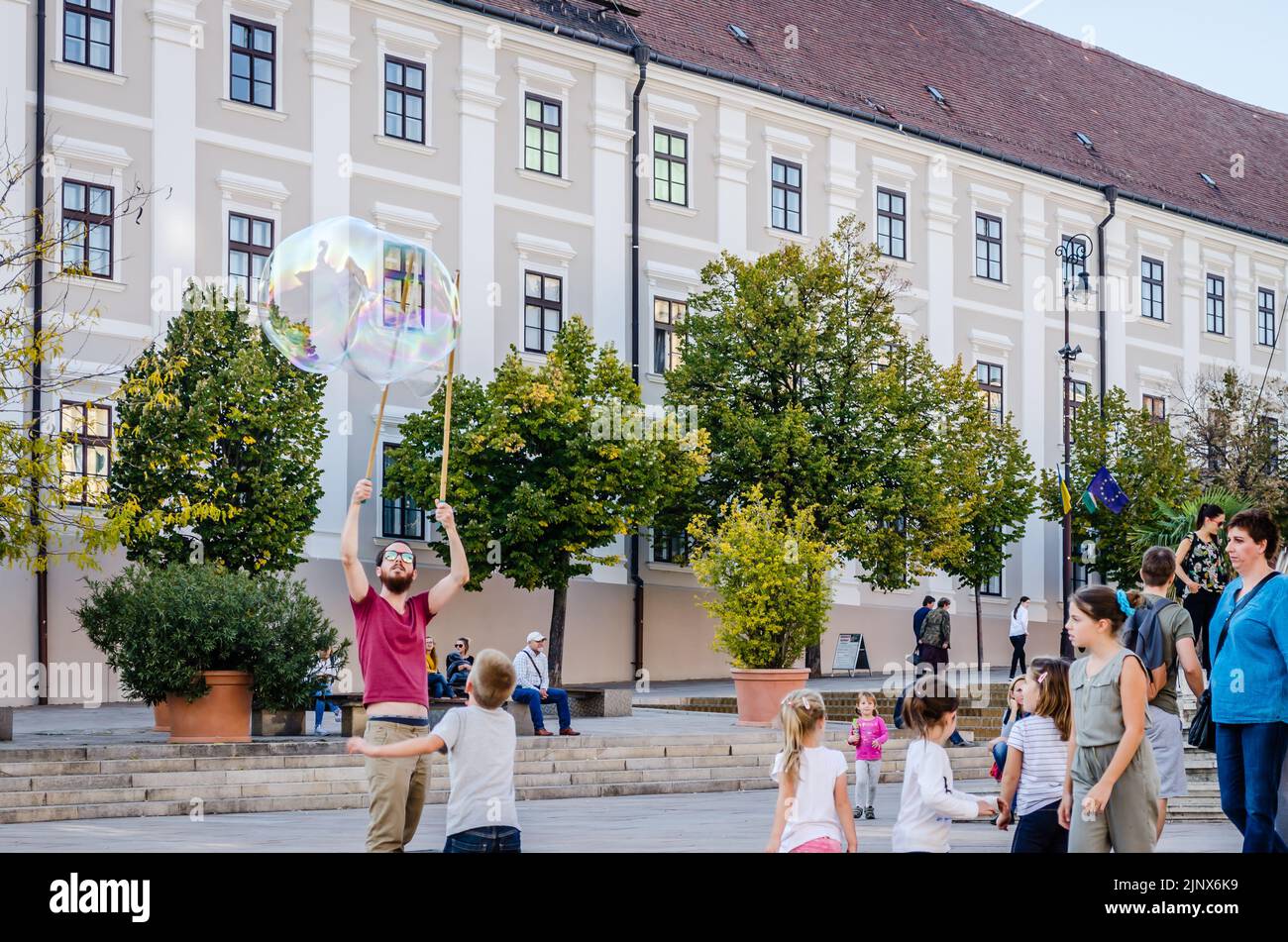 Pecs, Hungary - October 06, 2018: Young street entertainer in the city ...
