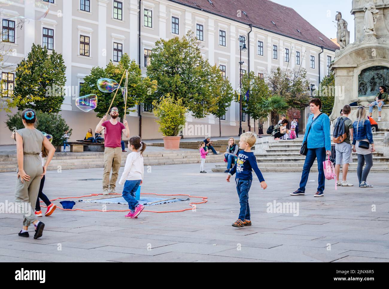 Pecs, Hungary - October 06, 2018: Young street entertainer in the city ...
