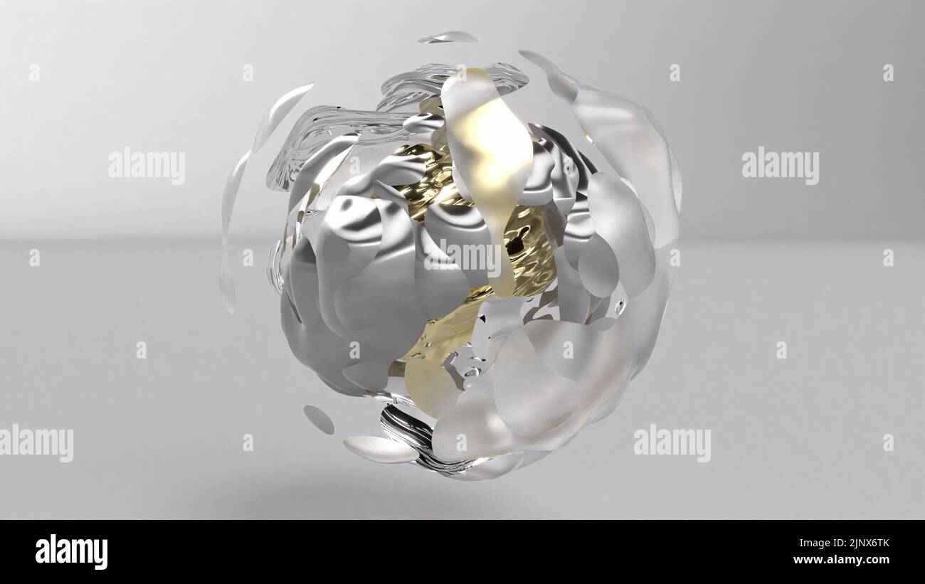 Liquid metal gold and glass intro 3d render Stock Photo - Alamy
