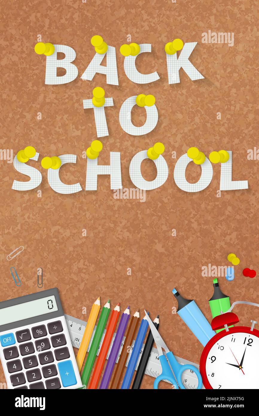 Back to school with school items and equipments on Bulletin Board ...