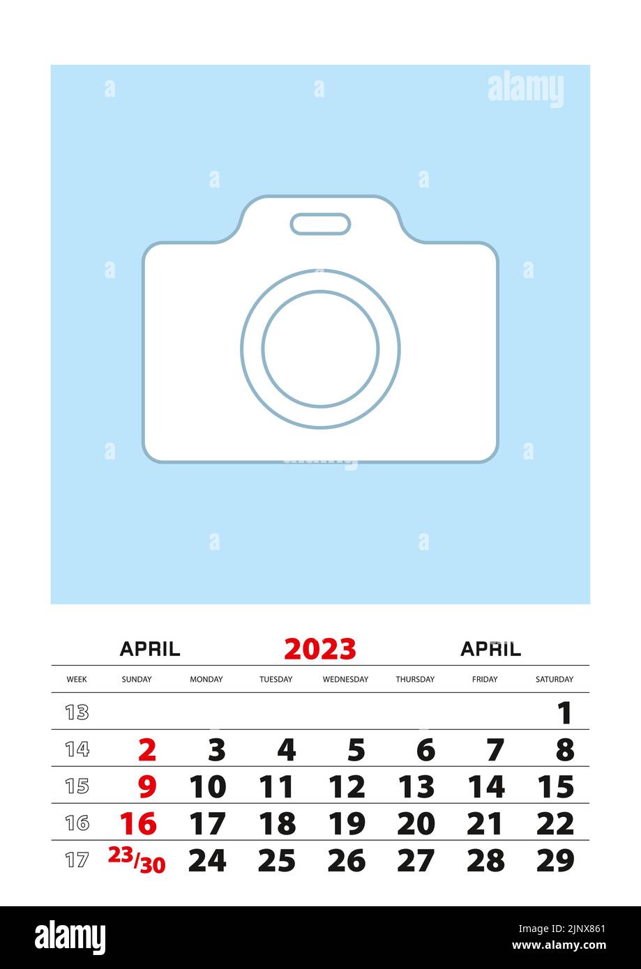 April 2023 calendar planner A3 size with place for your photo. Vector ...