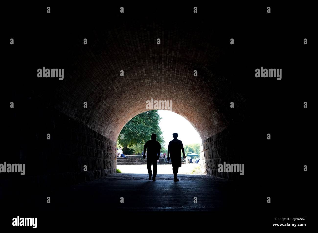 Nottingham Forest fans walk inside a tunnel towards the stadium ahead ...