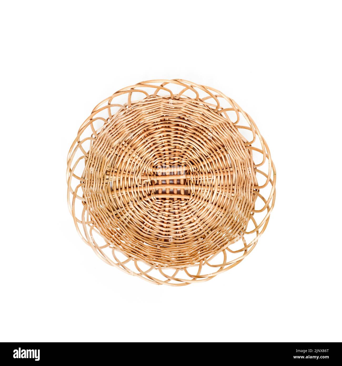 Empty round whicker basket isolated on white background, top view Stock ...