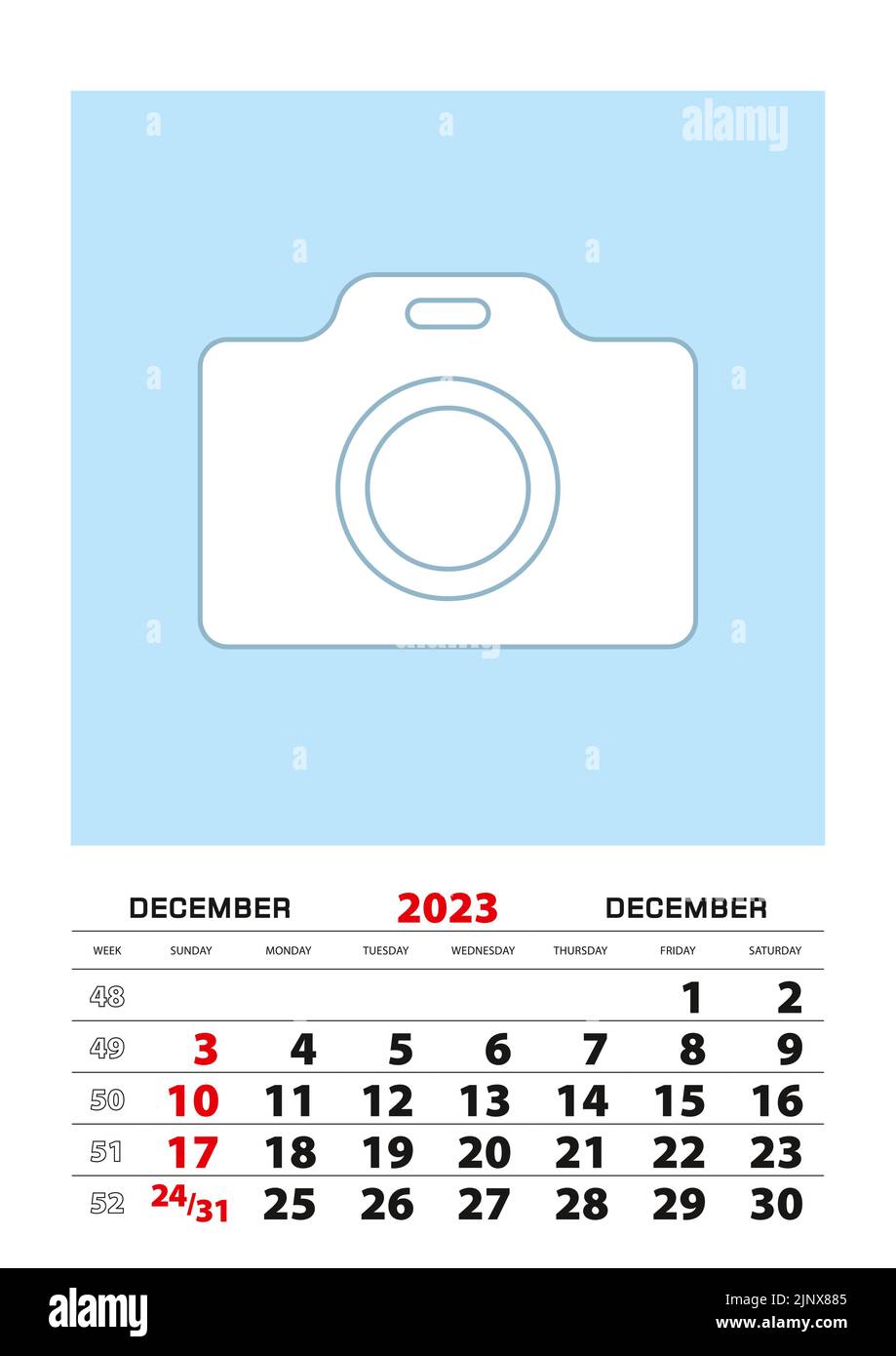 December 2023 calendar planner A3 size with place for your photo ...