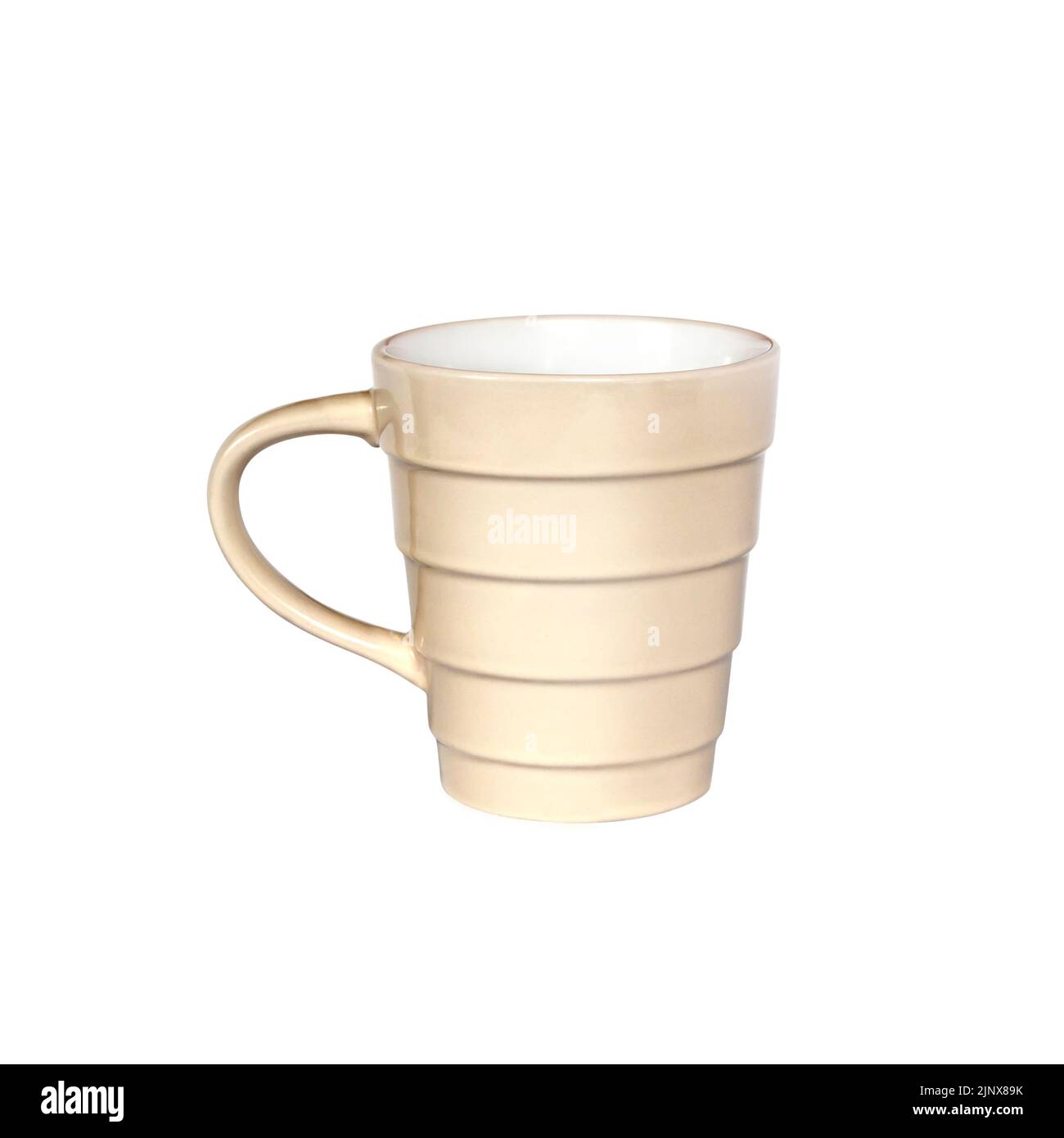 Beige mug isolated on white background with clipping path. Front view ...