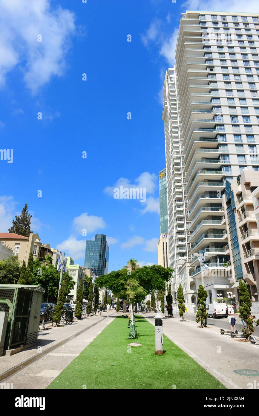 Changing urban landscape along Rothschild Boulevard in Tel-Aviv, Israel ...