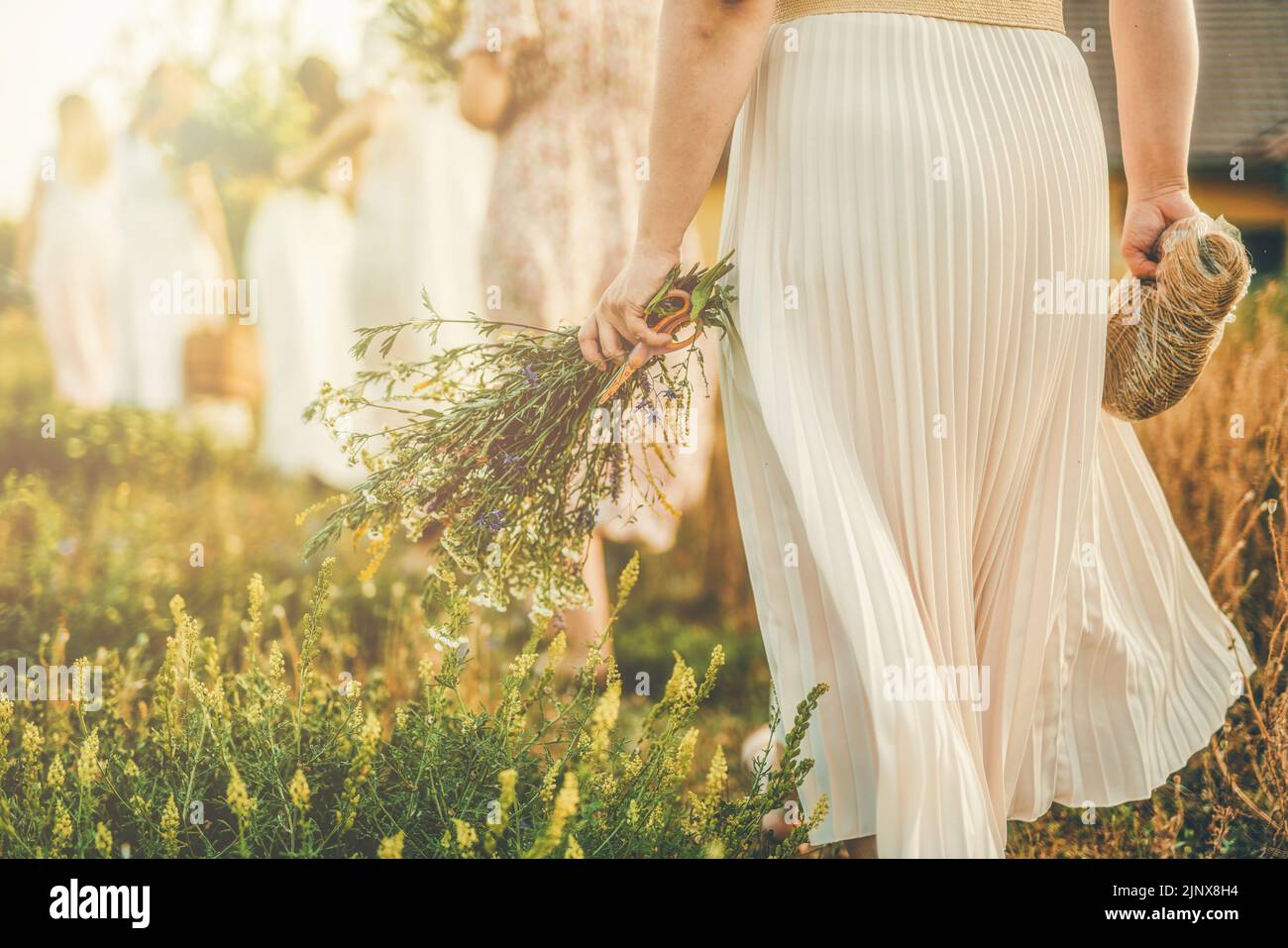 Woman collects beautiful spring flowers in a summer day Stock Photo - Alamy