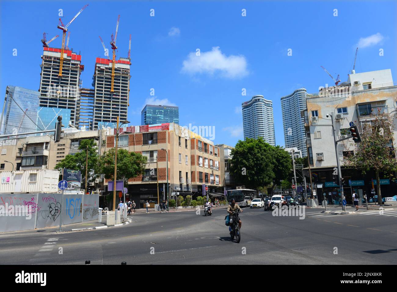 Tel-Aviv, Israel. July 2022. The Landmark towers under contraction ...