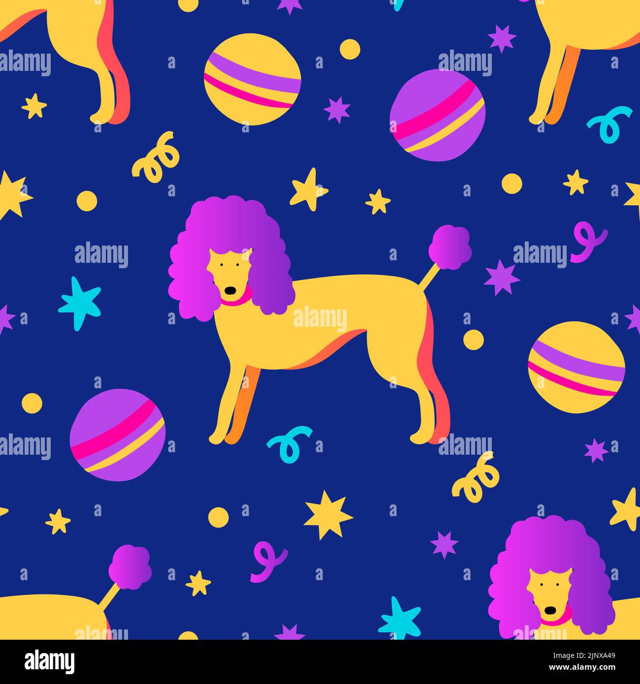 Dog poodle funky seamless pattern vector background. Cute animal happy ...