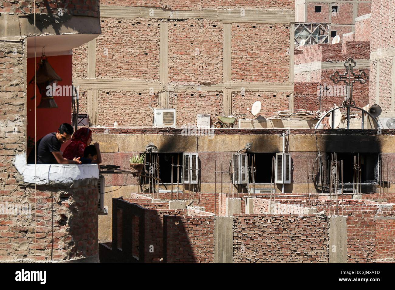 Gize, Egypt. 14th Aug, 2022. Damage can be seen at the building of the ...