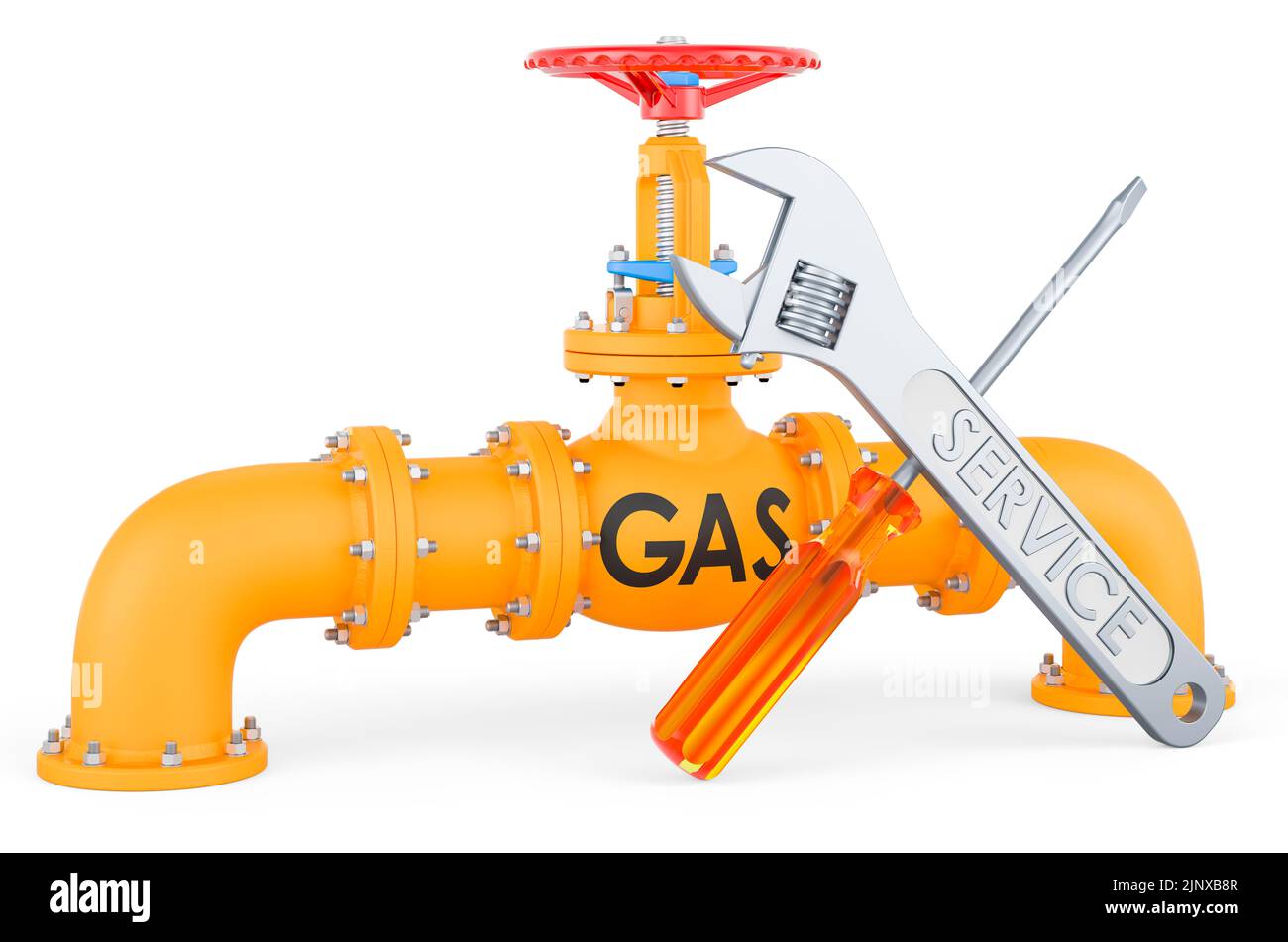 Repair and service of gas pipeline, 3D rendering isolated on white ...