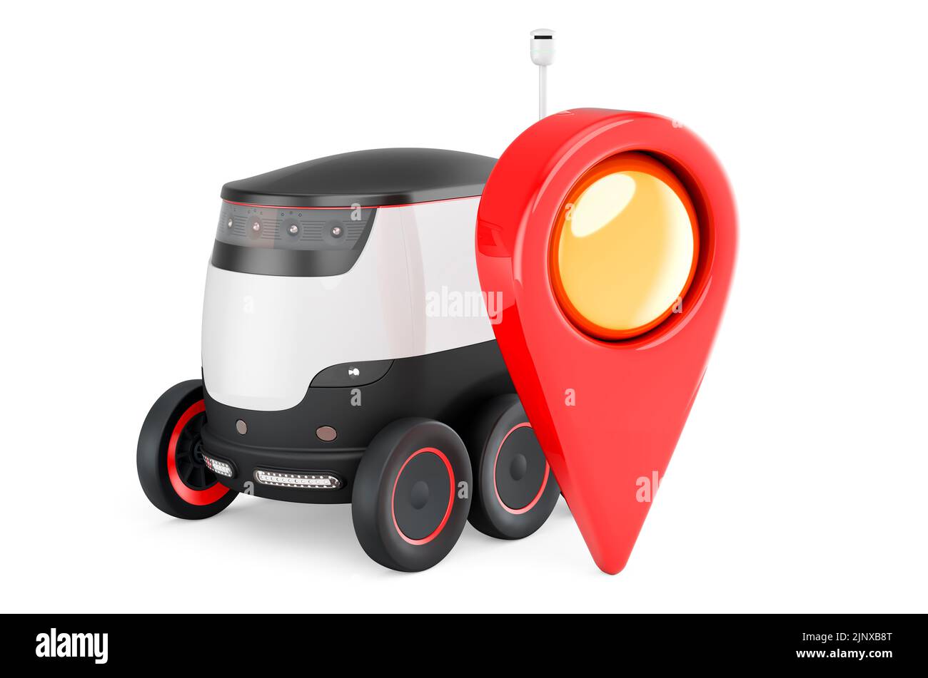 Autonomous robot with map pointer. 3D rendering isolated on white ...