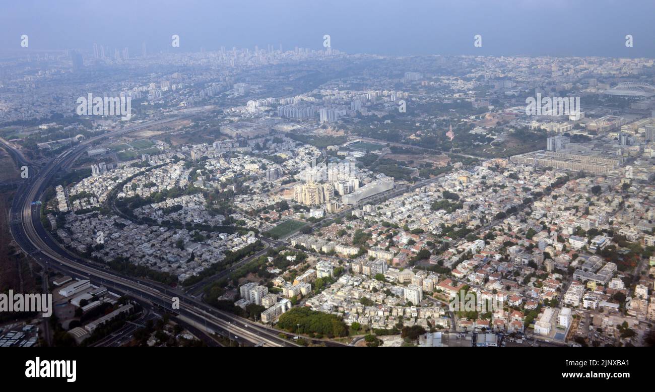 An aerial view of the southern part of Gush Dan in central Israel Stock ...