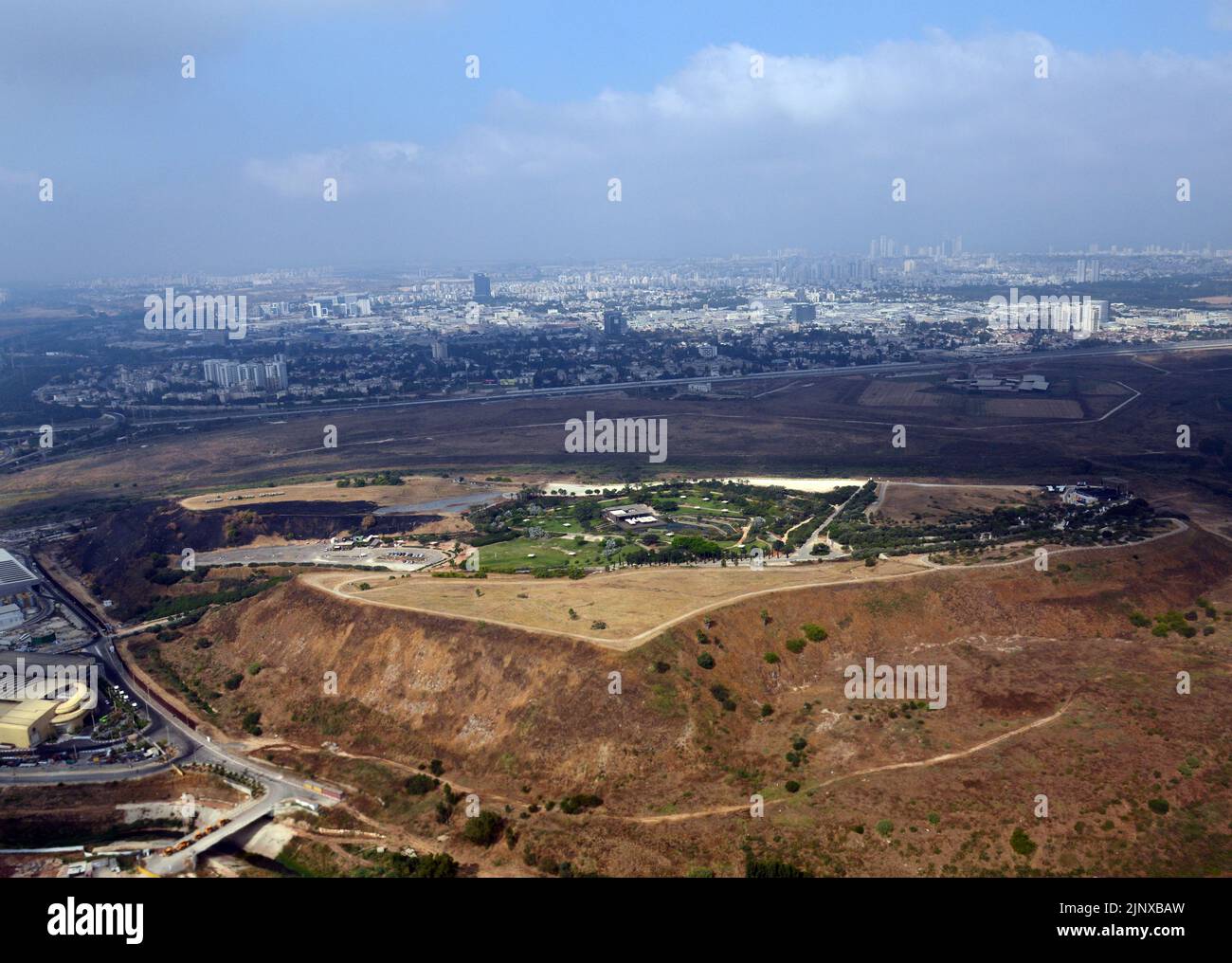 Aerial view of the Ariel Sharon Park - Massive landfill-turned-park ...
