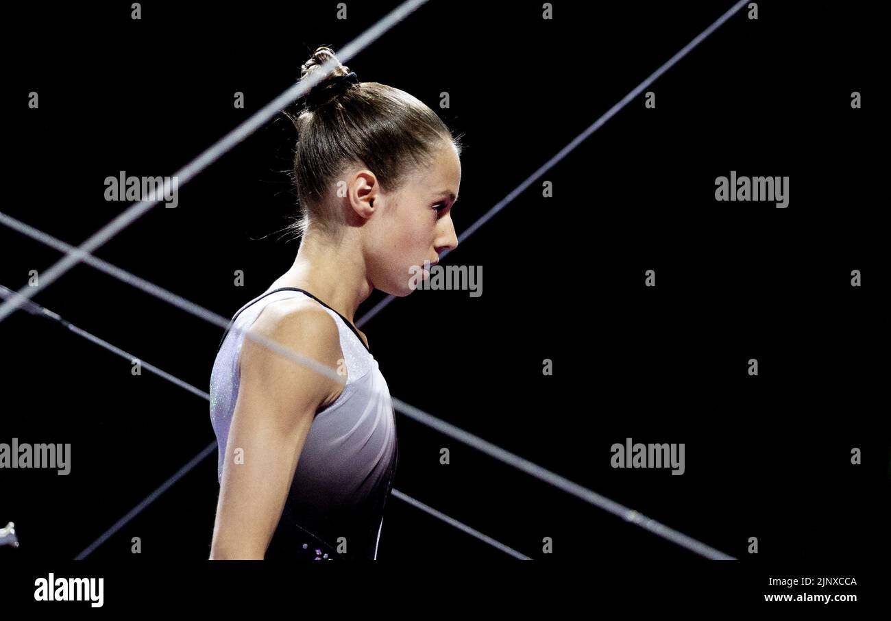 MUNCHEN - Naomi Visser in action during the apparatus final gymnastics ...
