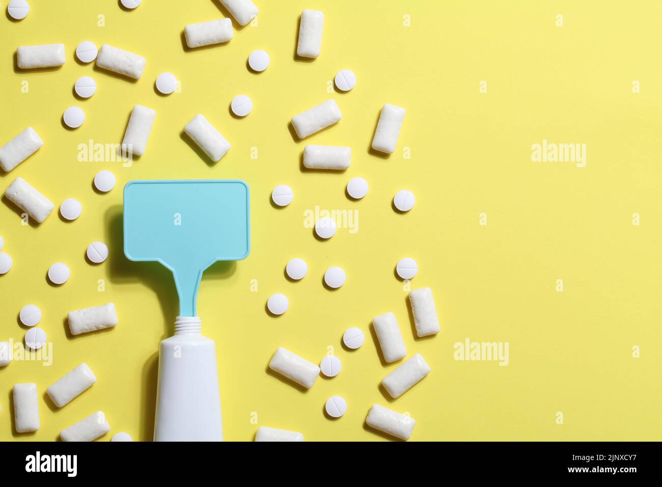 Titanium dioxide, E171, dangerous additive concept. gum, pills ...