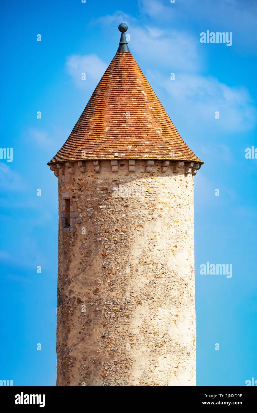 Medieval castle tower close-up, Blandy-les-Tours, France, Europe Stock ...