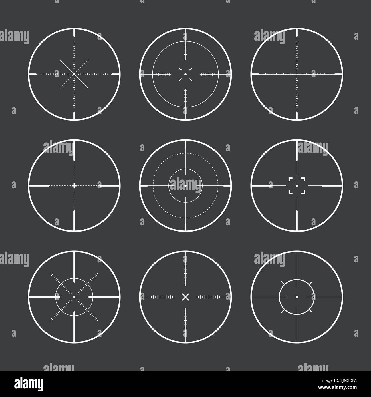 Various sniper rifle sights, weapon optical scope crosshair. Hunting ...
